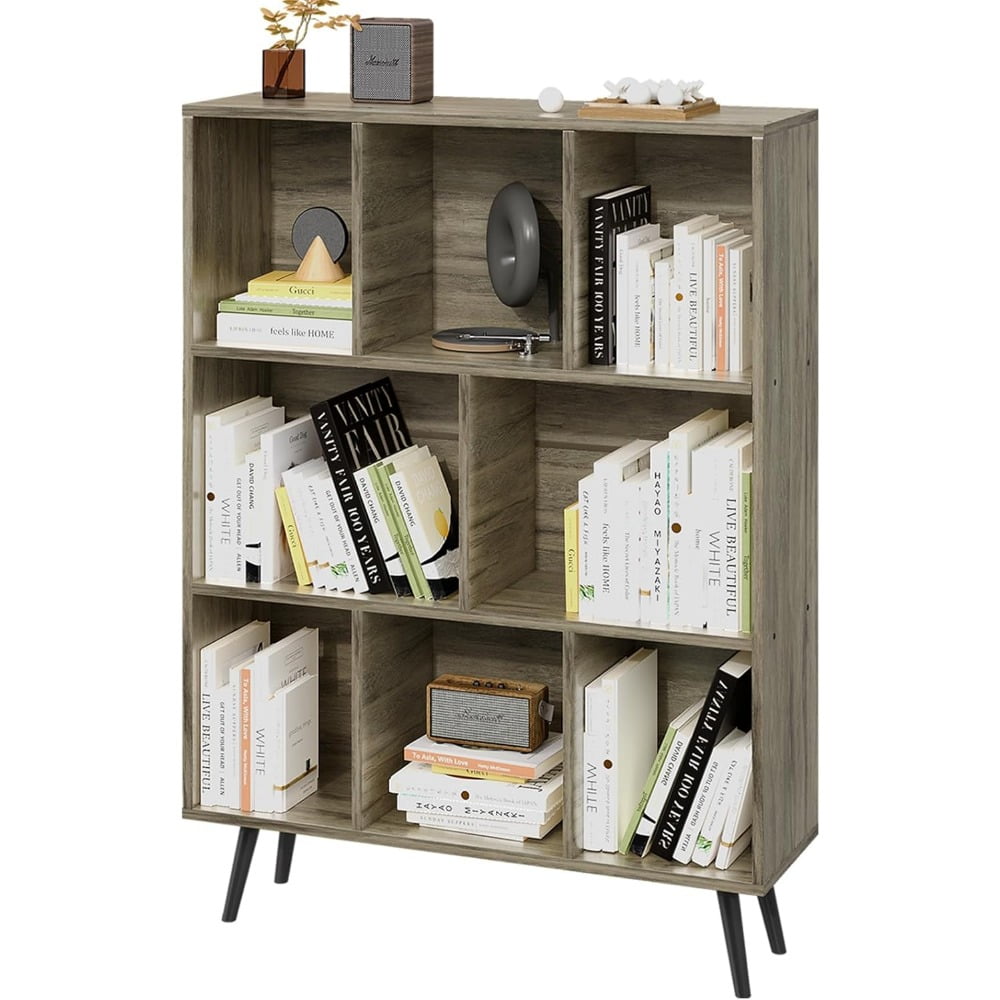 3-Tier Open Cube Shelf with Legs, Floor Standing Wooden Bookshelf for ...