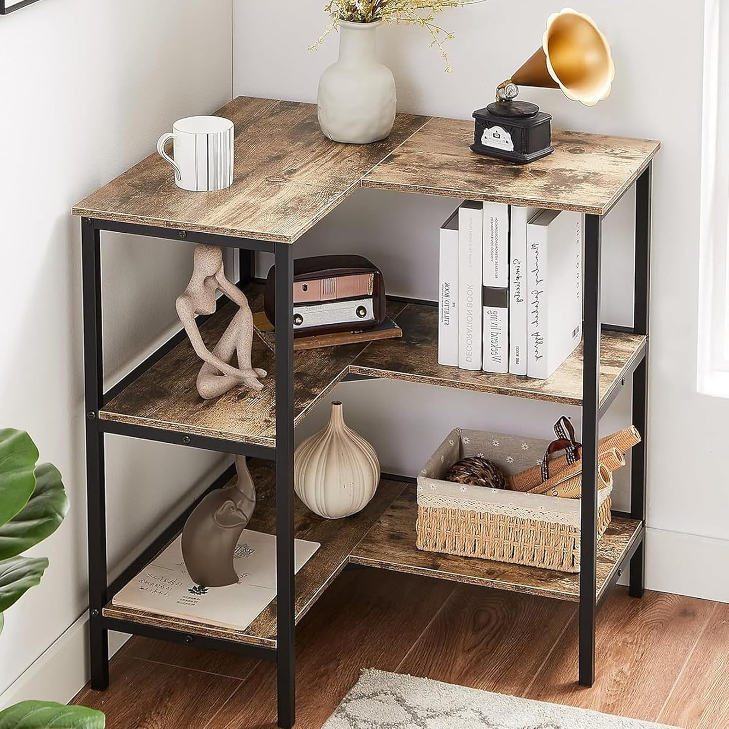 3 Tier Open Shelf Corner Cabinet Table, Multipurpose Display Organizer ...