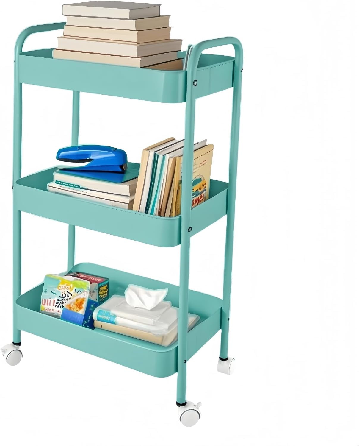 3 Tier Organizer Cart on Wheels, Metal Rolling Storage Cart with Wheels ...