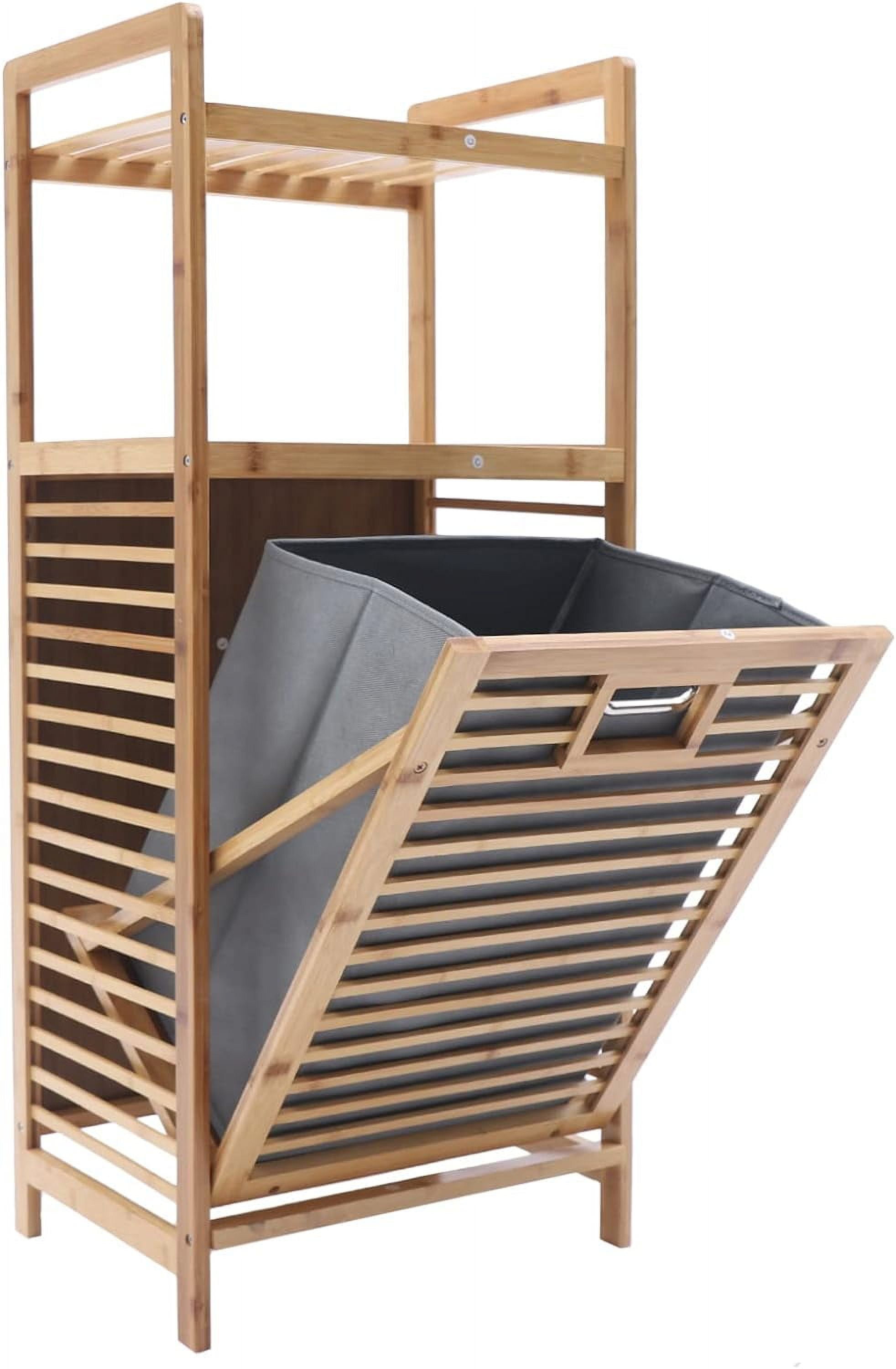 3-Tier Organizer Storage Shelf with Bamboo Frame and Pull Out Fabric ...