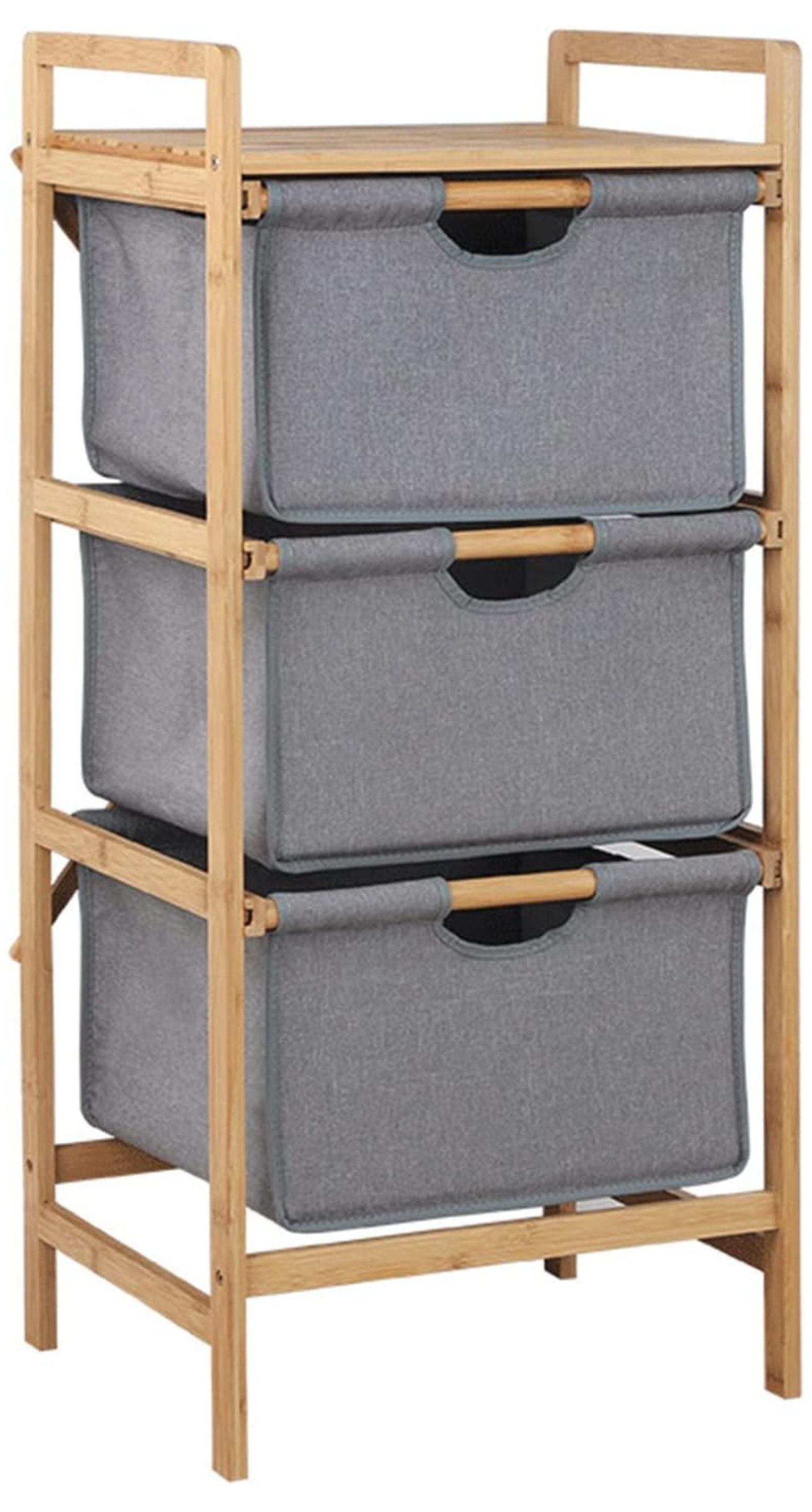 3-Tier Organizer Storage Shelf with Bamboo Frame and Pull Out Fabric ...