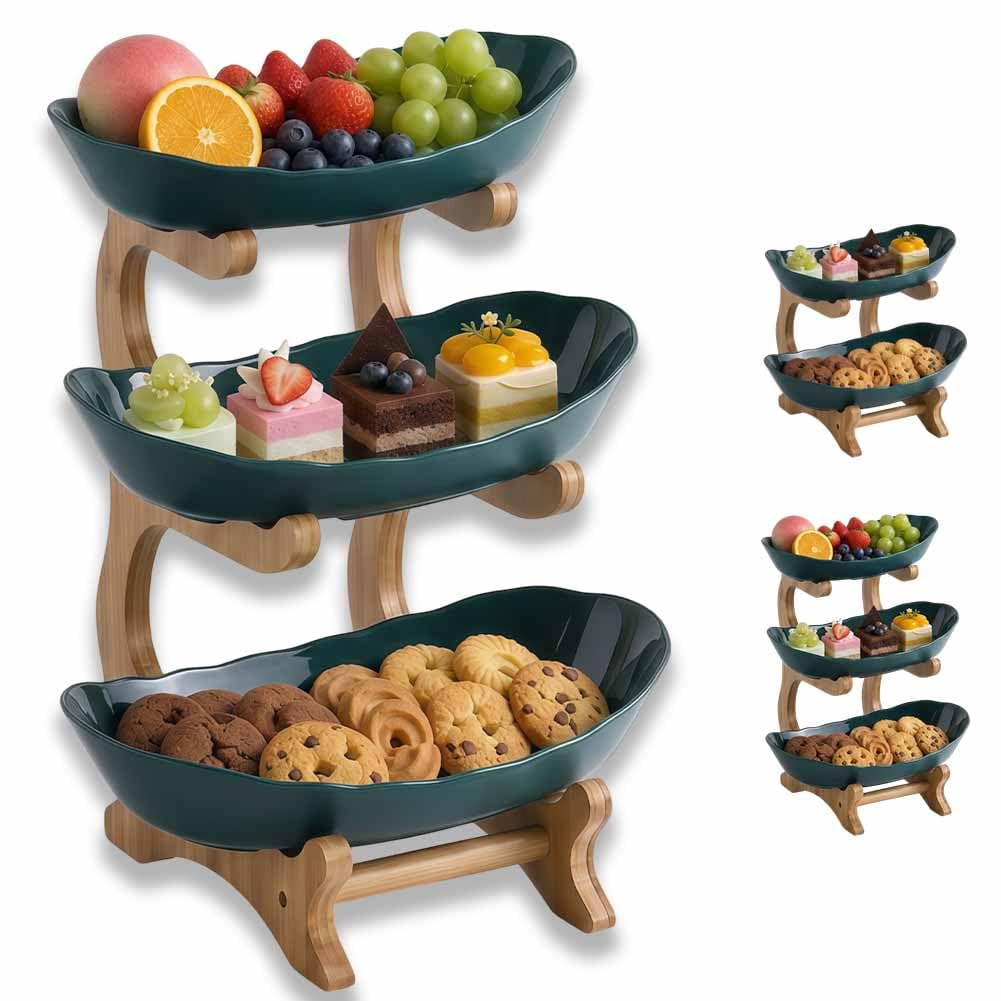 3 Tier Oval Fruit Basket for Counter, Bamboo Fruit Organizer with ...