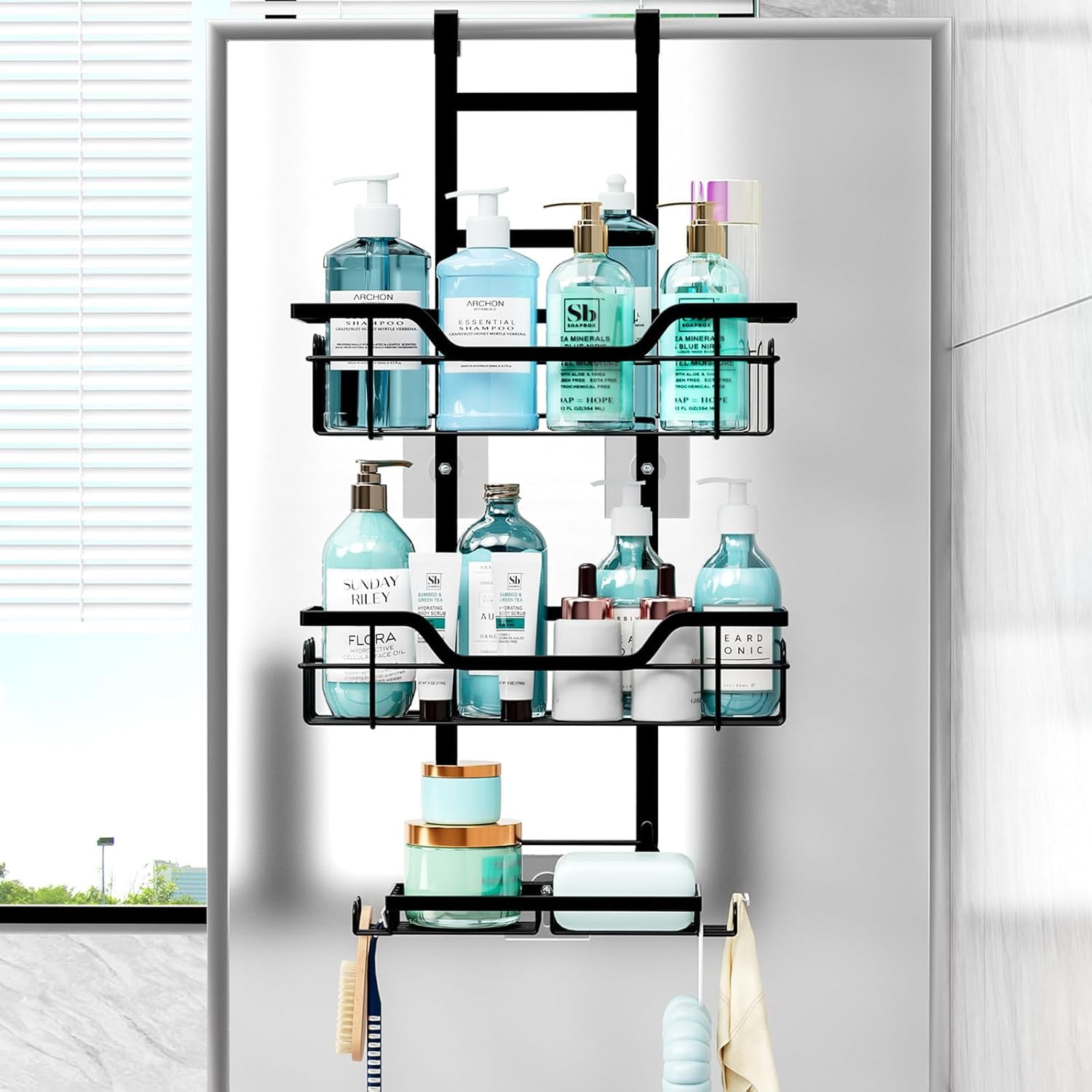 3-Tier Over The Door Shower Caddy, Large Capacity Hanging Bathroom ...