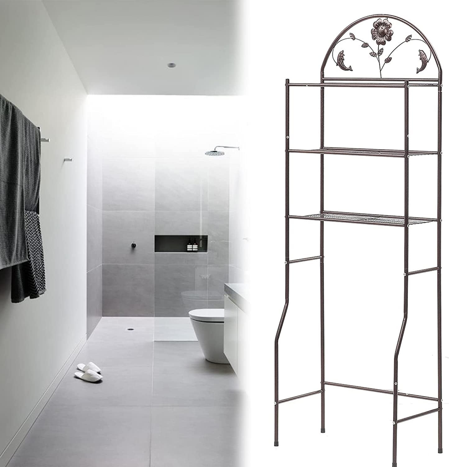 3-Tier Over-The-Toilet Storage Rack Iron Space Saver Organizer Rack ...