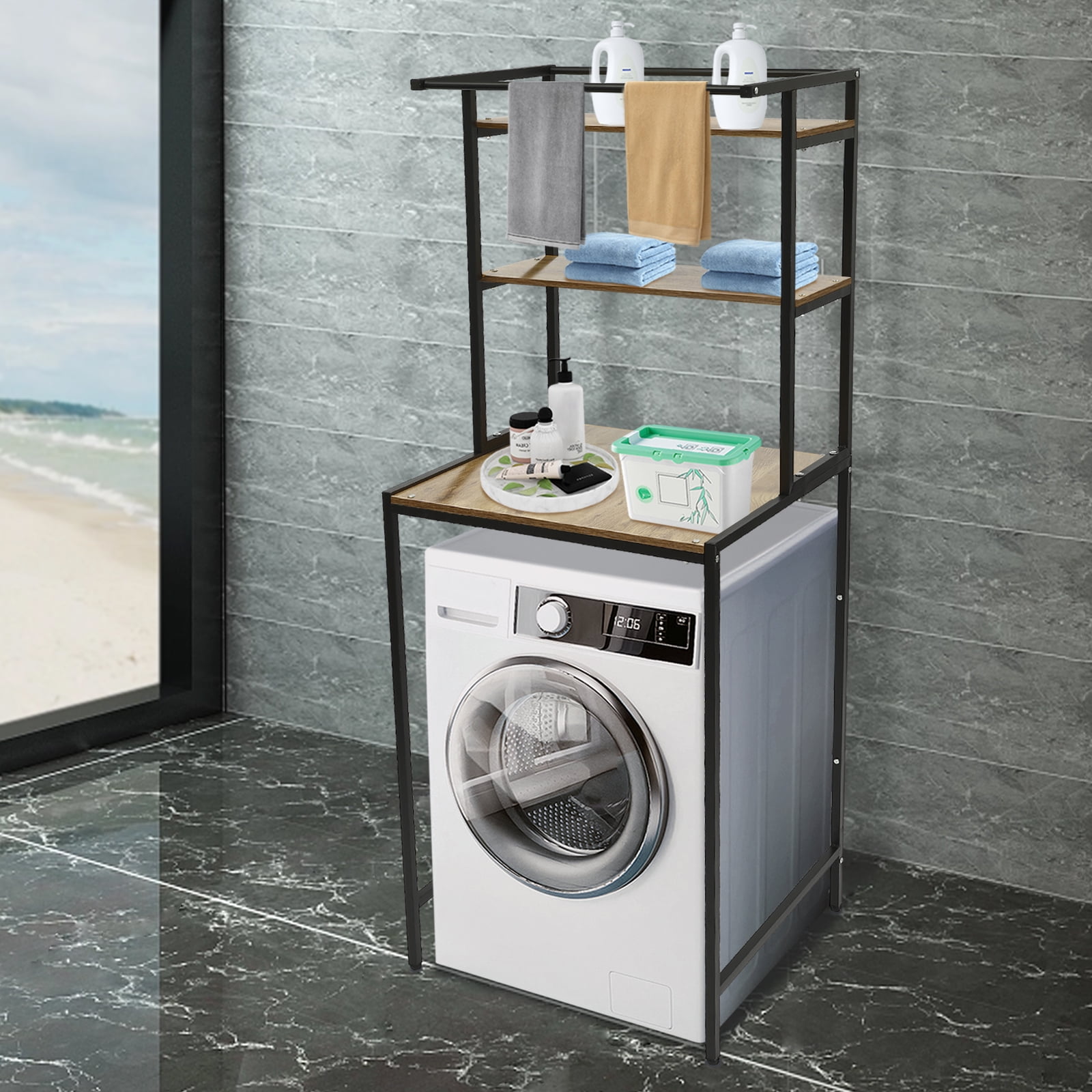 3-Tier Over The Washer and Dryer Storage Metal Standing Rack, Black and ...