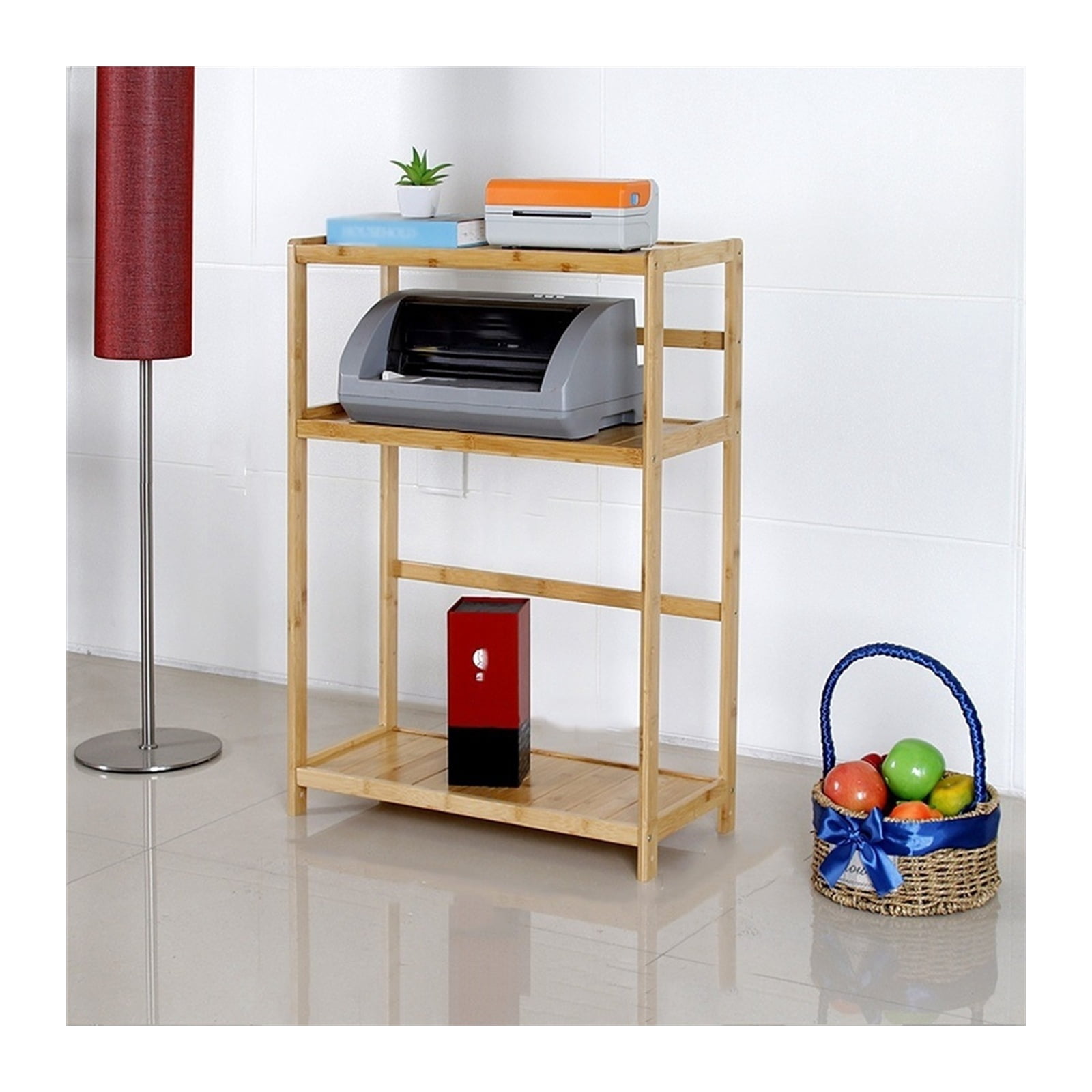 3-Tier PC Tower Stand Bamboo Printer Stand with Storage, PC Case Floor ...