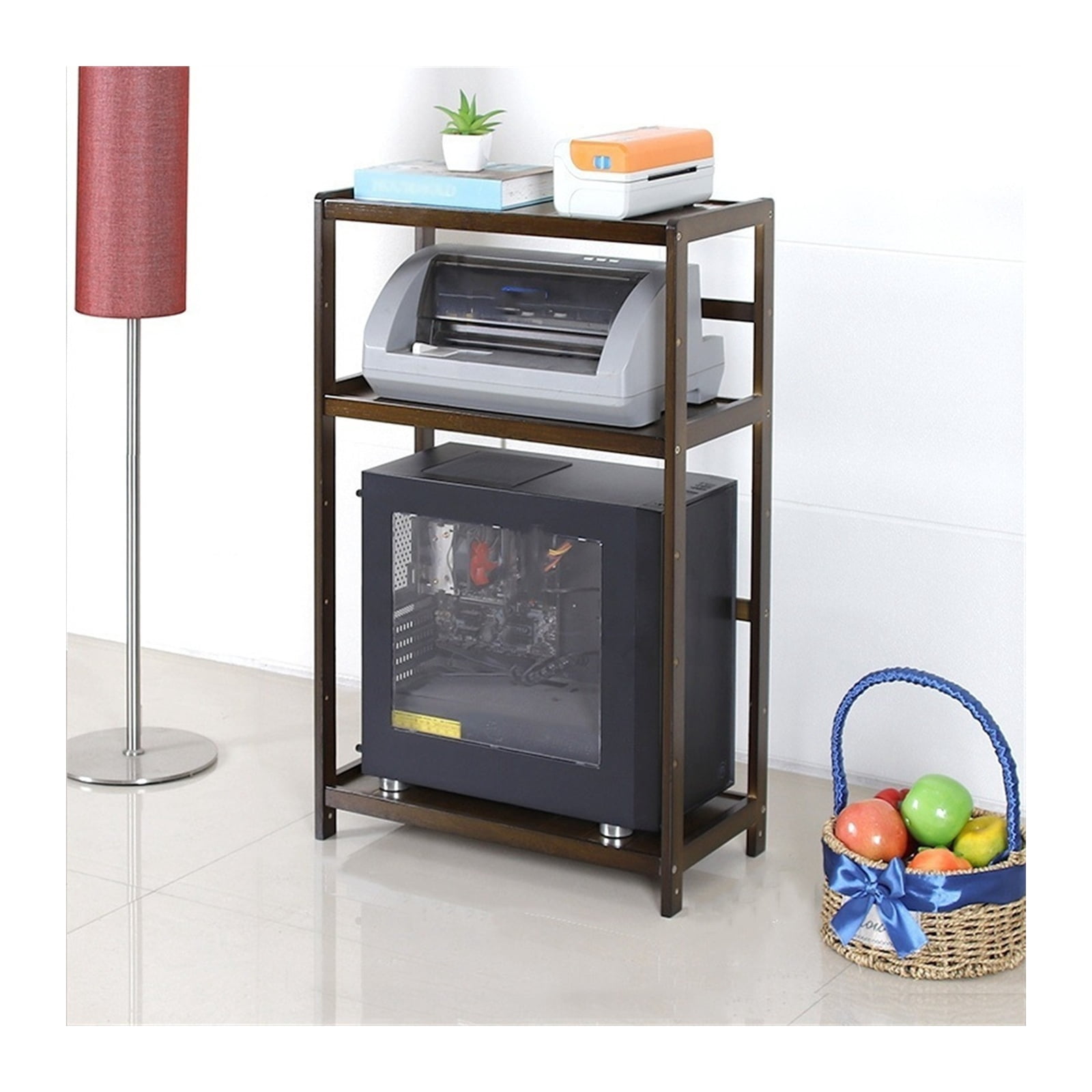 3-Tier PC Tower Stand Bamboo Printer Stand with Storage, PC Case Floor ...