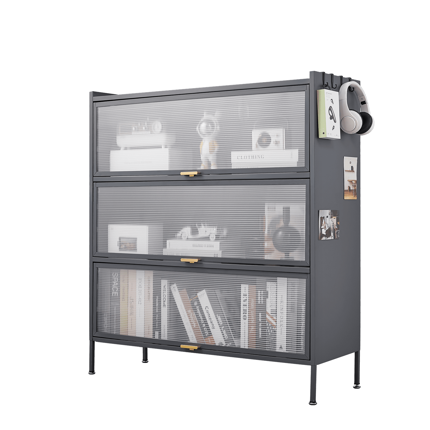 3 Tier Pantry Cabinet, Metal Kitchen Pantry Cabinet with Flip-Type Door ...