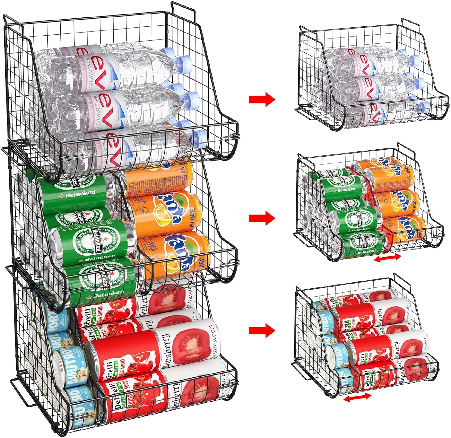 X-cosrack 3 Tier Pantry Can Rack Organizer, Stackable, with Dividers ...