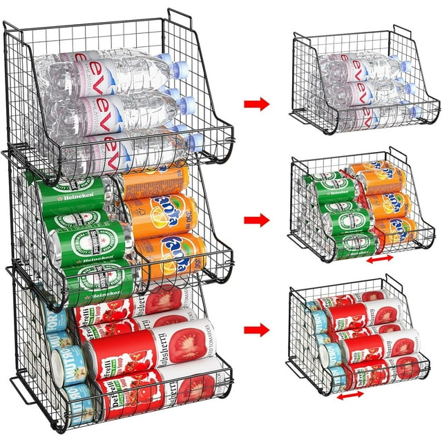 X-cosrack 3 Tier Pantry Can Rack Organizer, Stackable, with Dividers ...