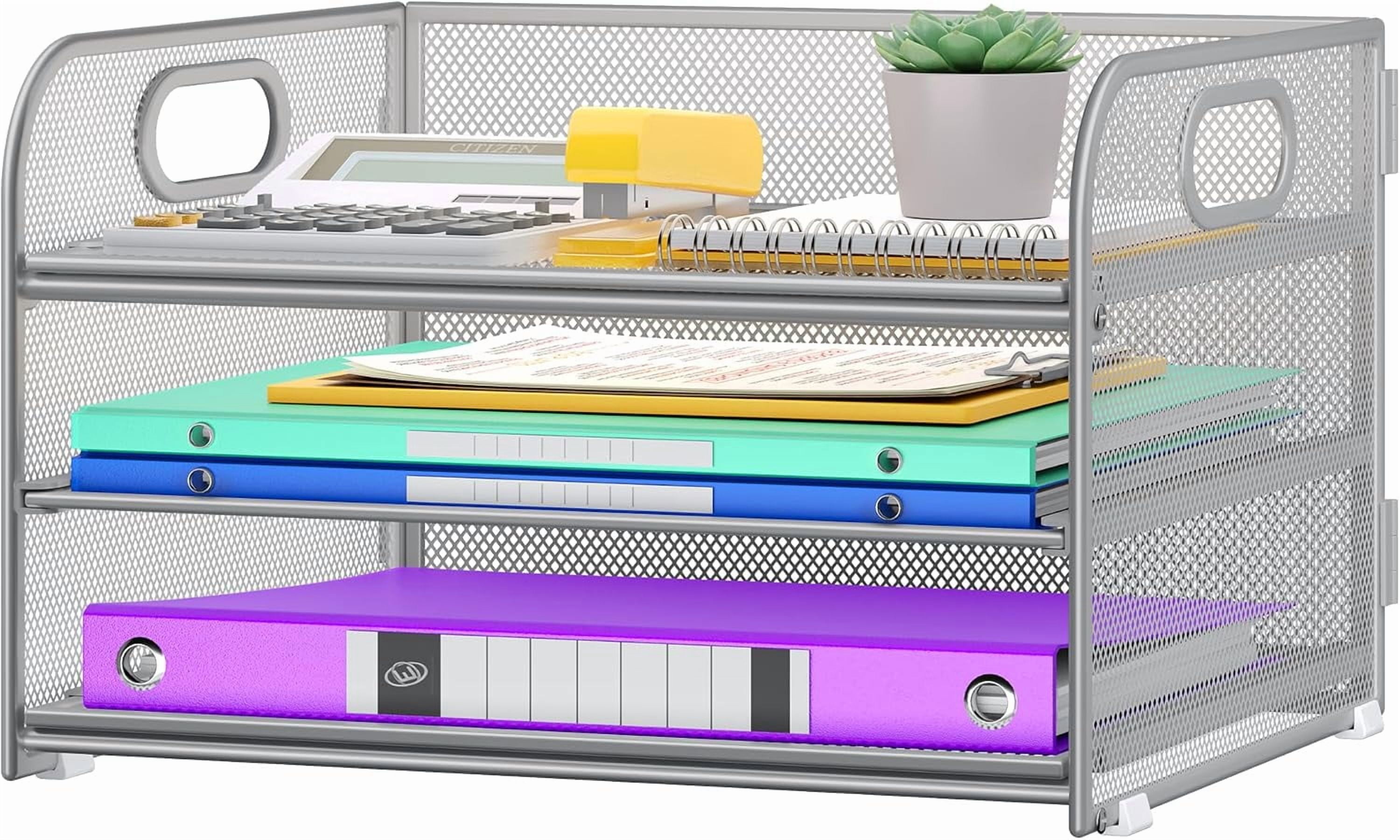 3-Tier Paper Organizer with Handle, Metal Desk File Tray for Office ...