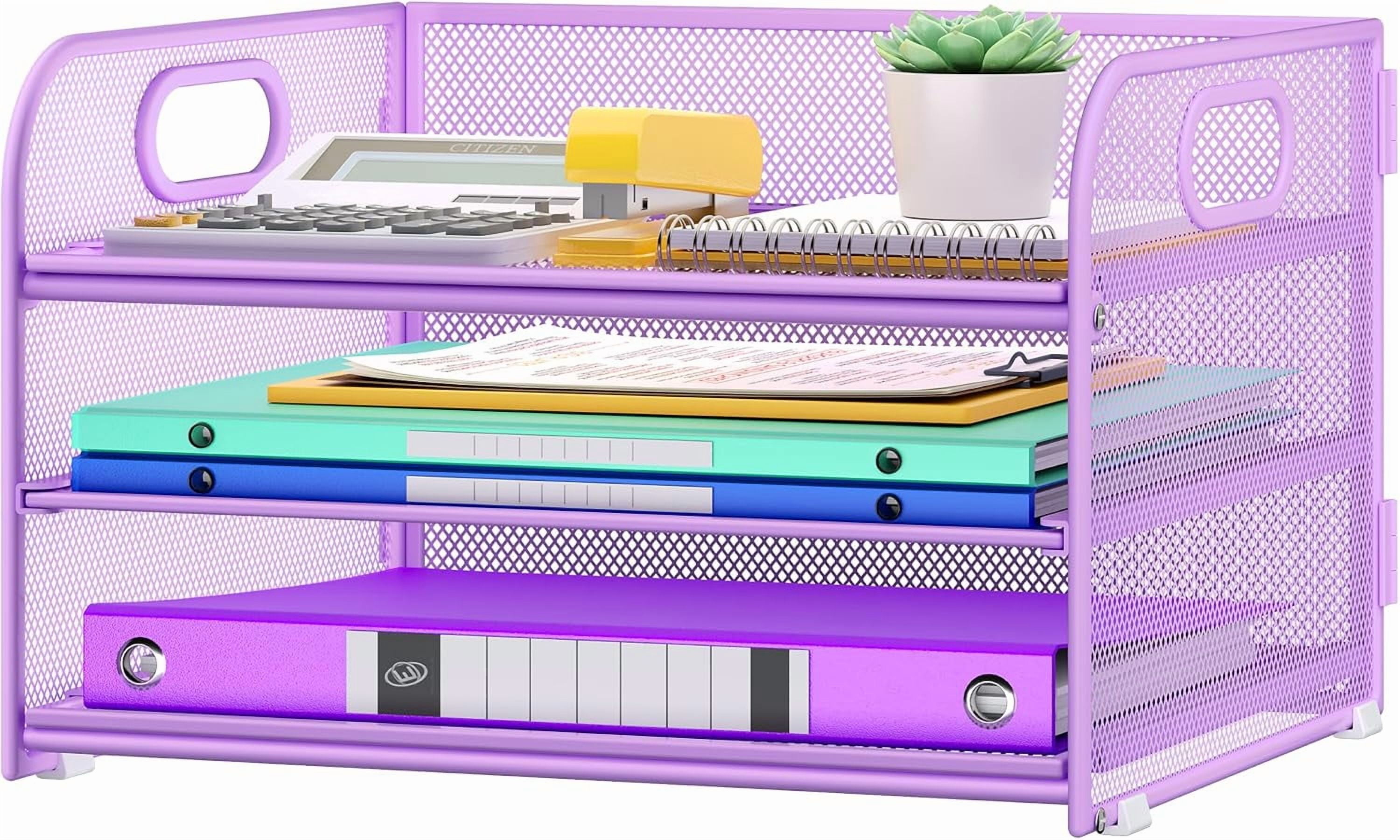 3 Tier Paper Organizer with Handle, Metal Desk Organizer Mesh Paper ...