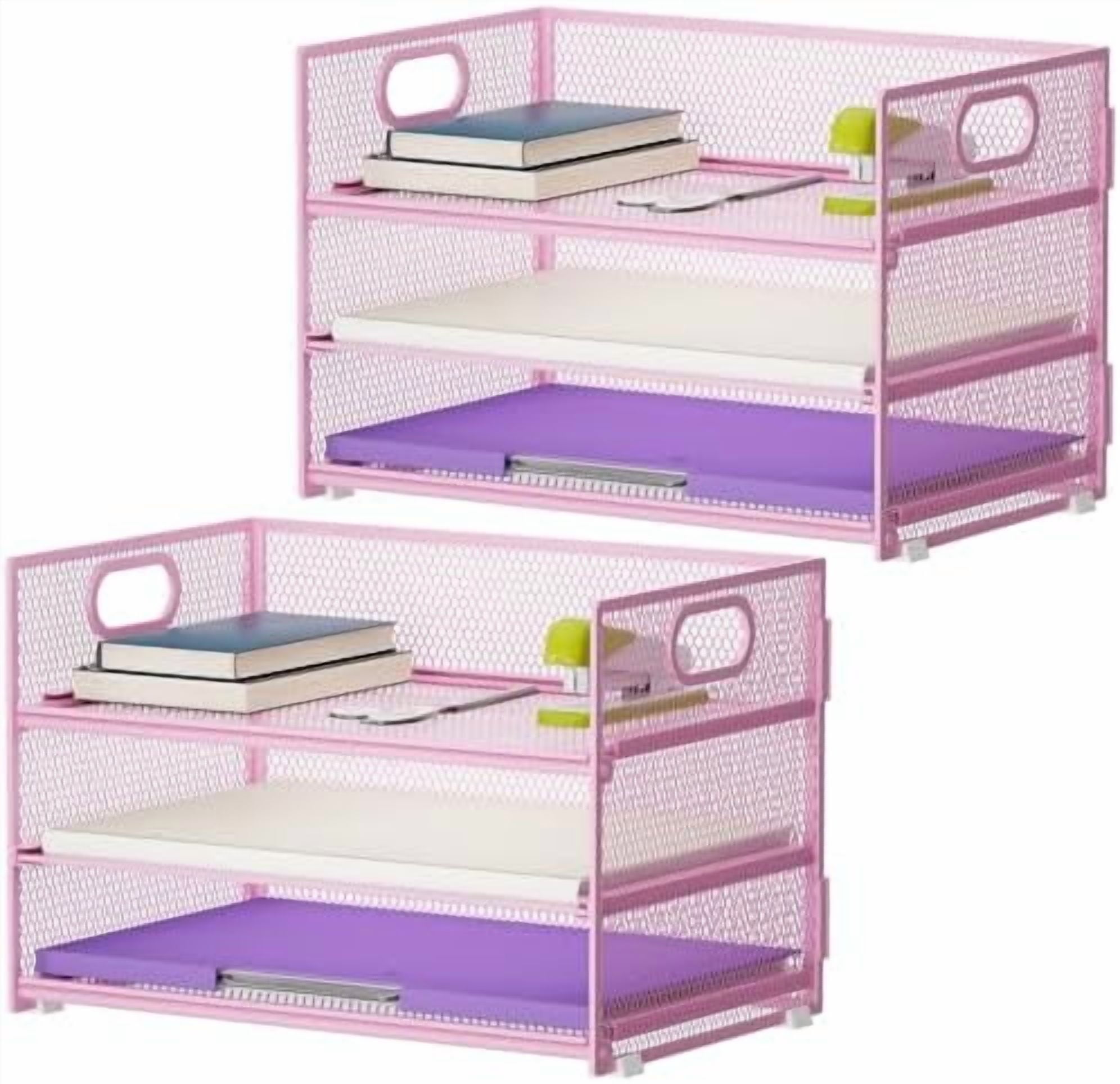 3 Tier Paper Organizer Letter Tray, Mesh File Organizer with Handle ...