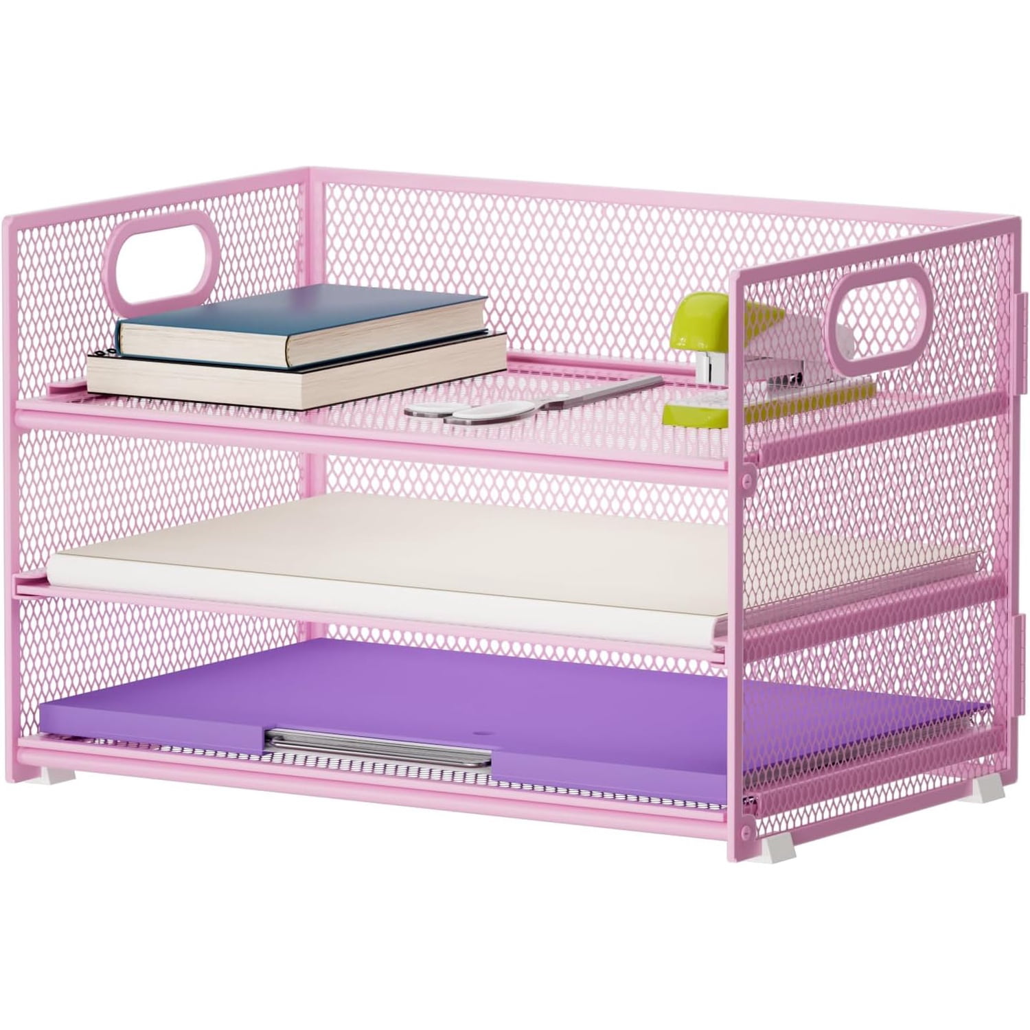 3 Tier Paper Organizer Letter Tray, Mesh File Organizer with Handle ...