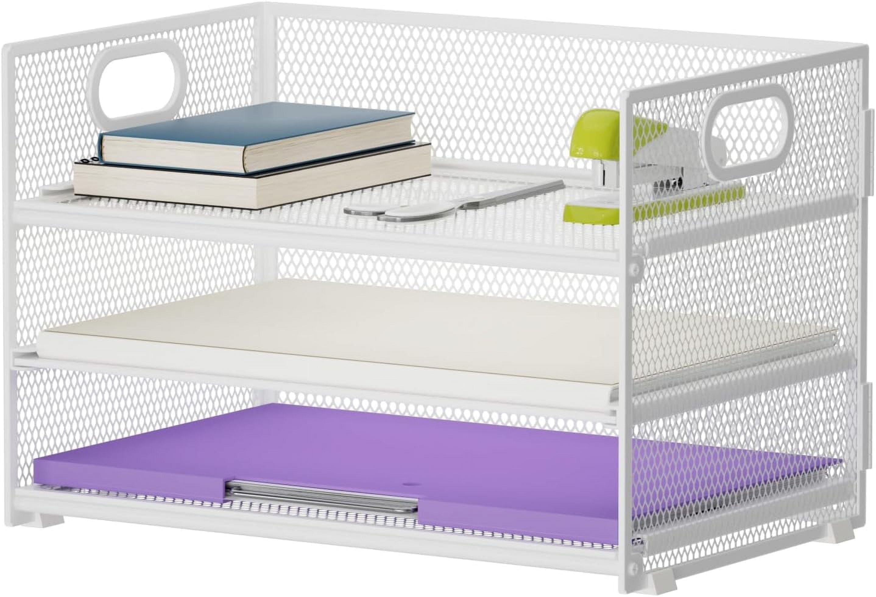 3 Tier Paper Organizer Letter Tray, Mesh File Organizer with Handle ...