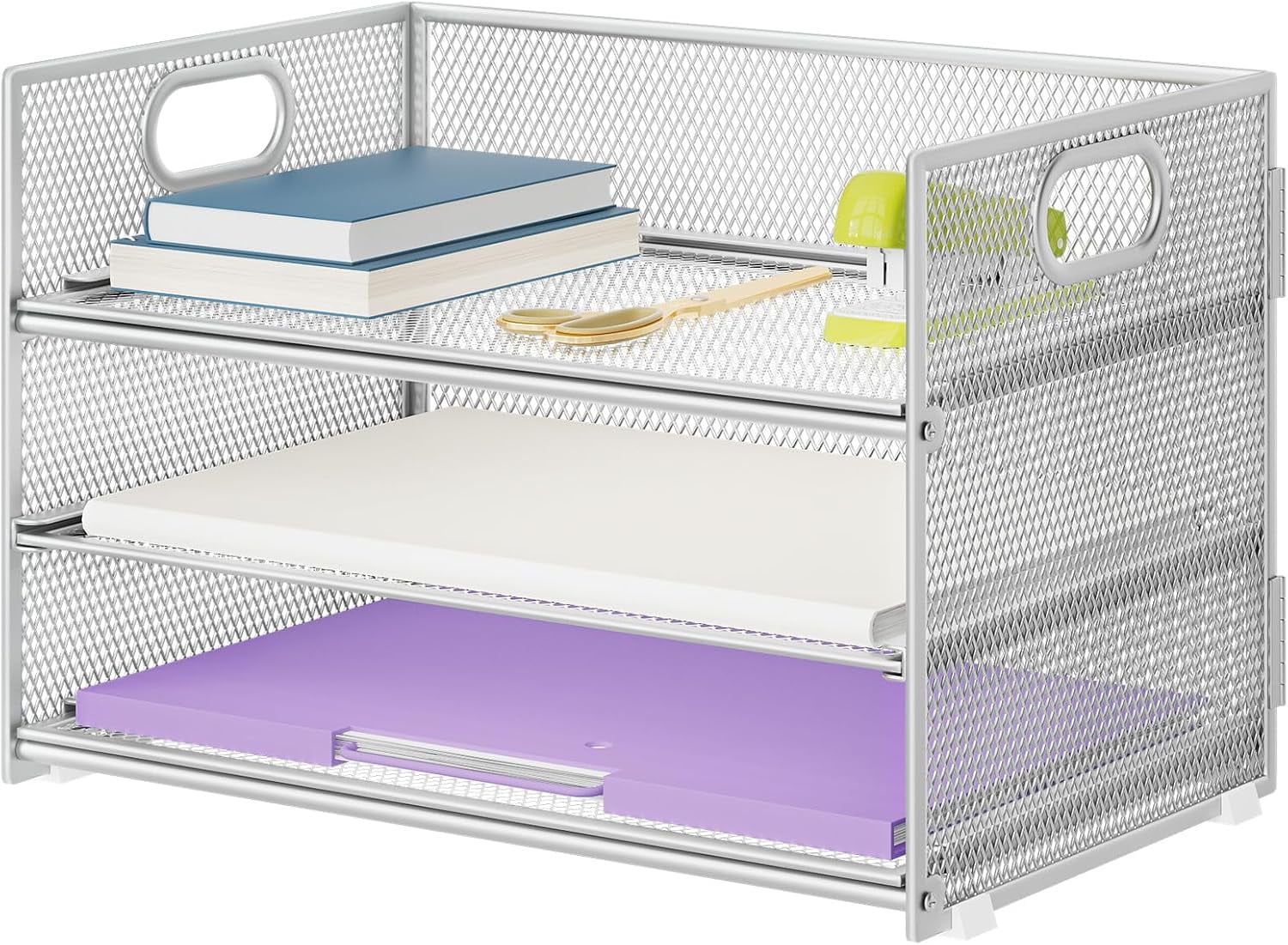 3 Tier Paper Organizer Letter Tray, Mesh File Organizer with Handle ...