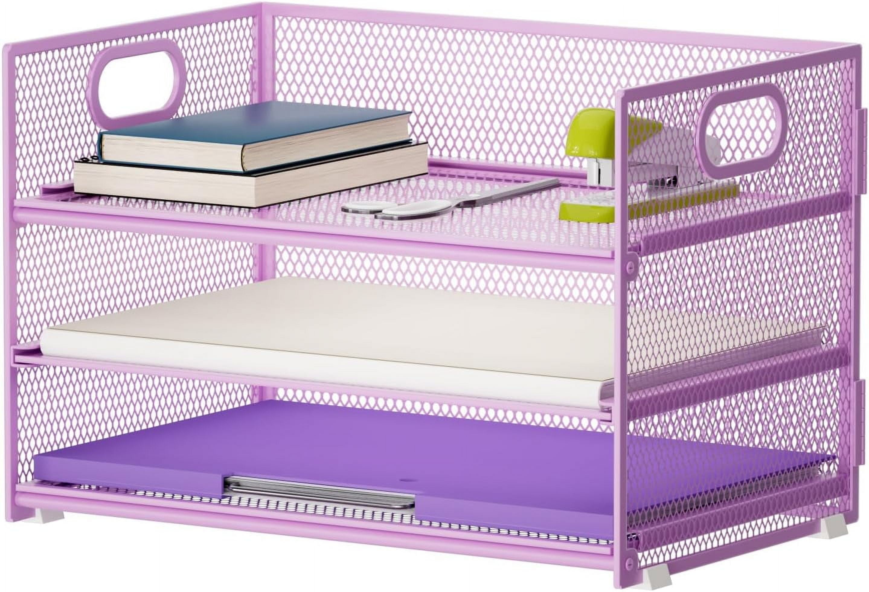 3 Tier Paper Organizer Letter Tray, Mesh File Organizer with Handle ...