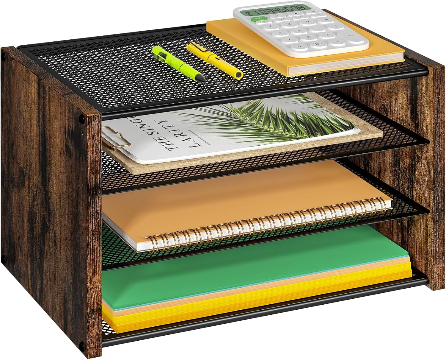 3-Tier Paper Organizer Letter Tray, Wooden Desk File Organizer ...
