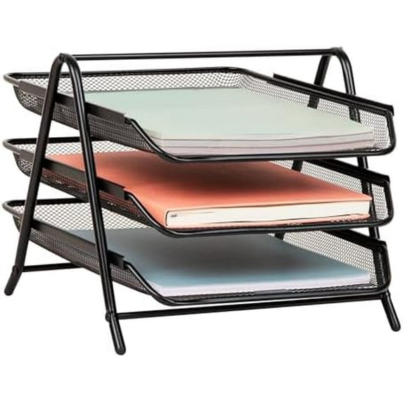 3-Tier Paper Tray, Desktop Organizer, File Storage, Workspace, Office ...