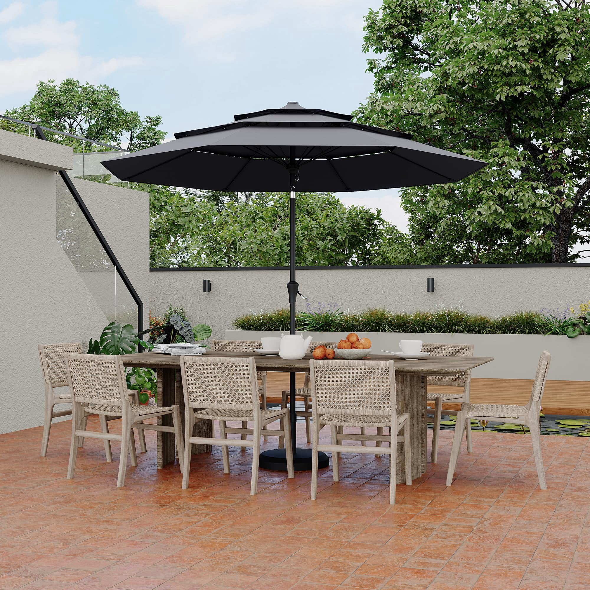 3-Tier Patio Umbrella, 9ft Vented Outdoor Canopy Sun Shade, Build in ...