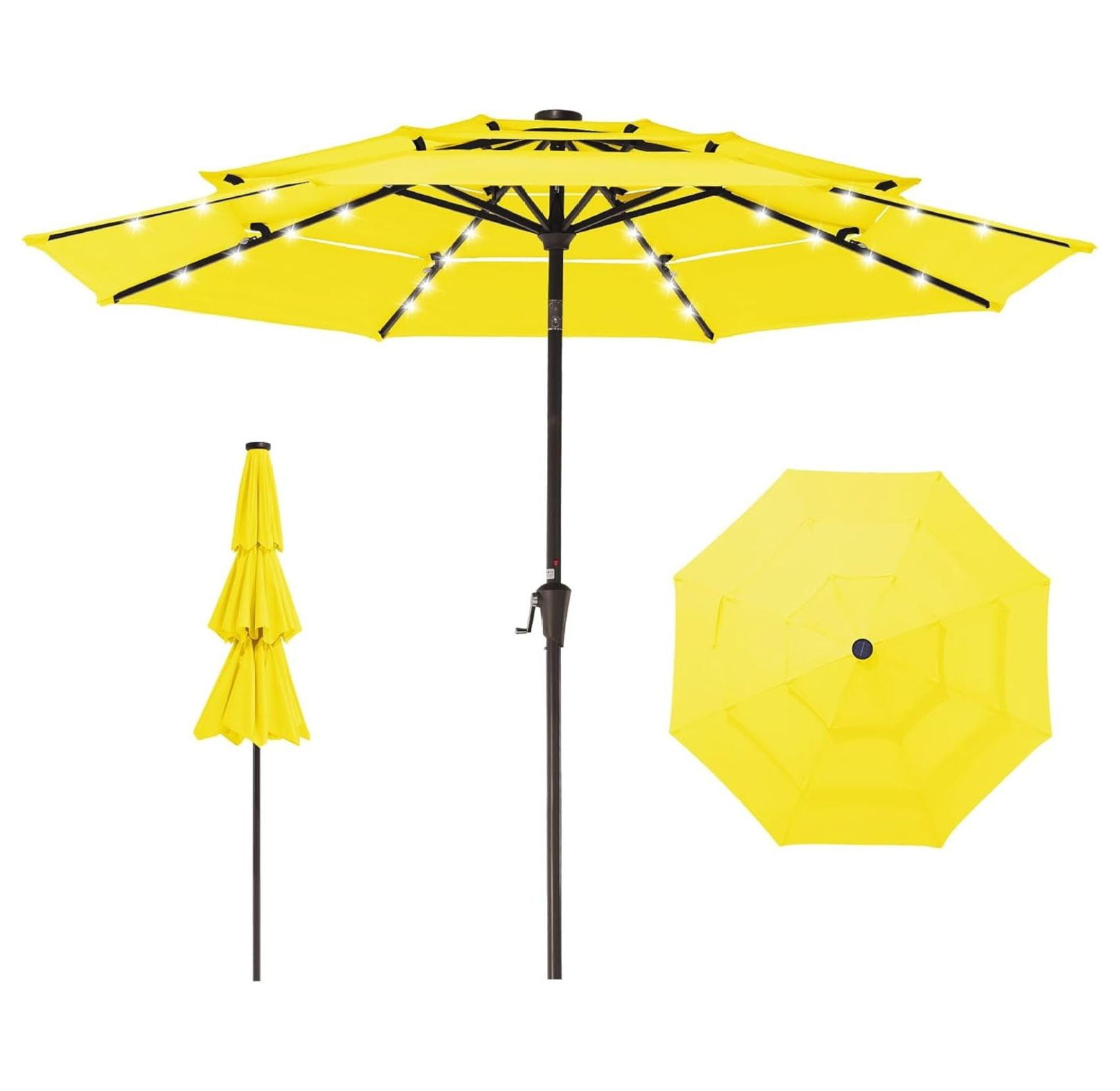3-Tier Patio Umbrella with Solar Lights 9FT Outdoor Table Umbrellas ...