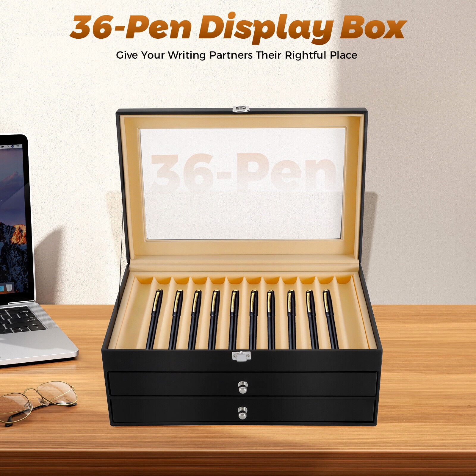 3-Tier Pen Collector, 36 Pen Display Box, Pen Organizer with Drawers ...