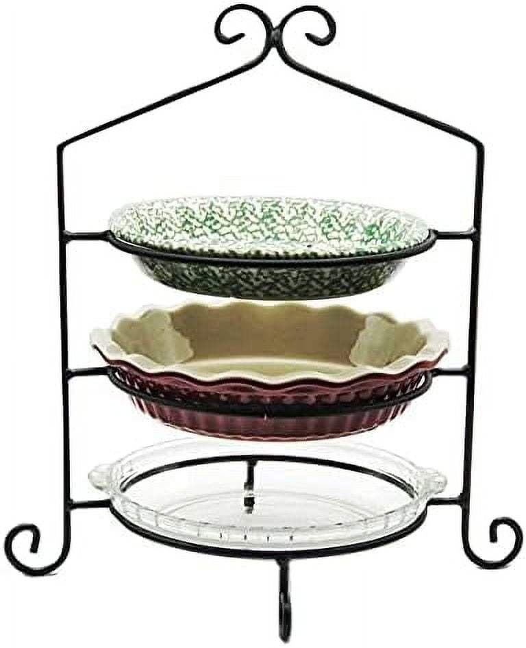 3 Tier Pie Plate Stand - Solid Satin Black Wrought Iron Triple Rack ...