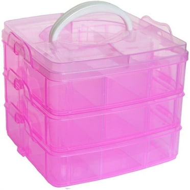 3-Tier Pink Craft Storage Container, Stackable Organizer Box with ...
