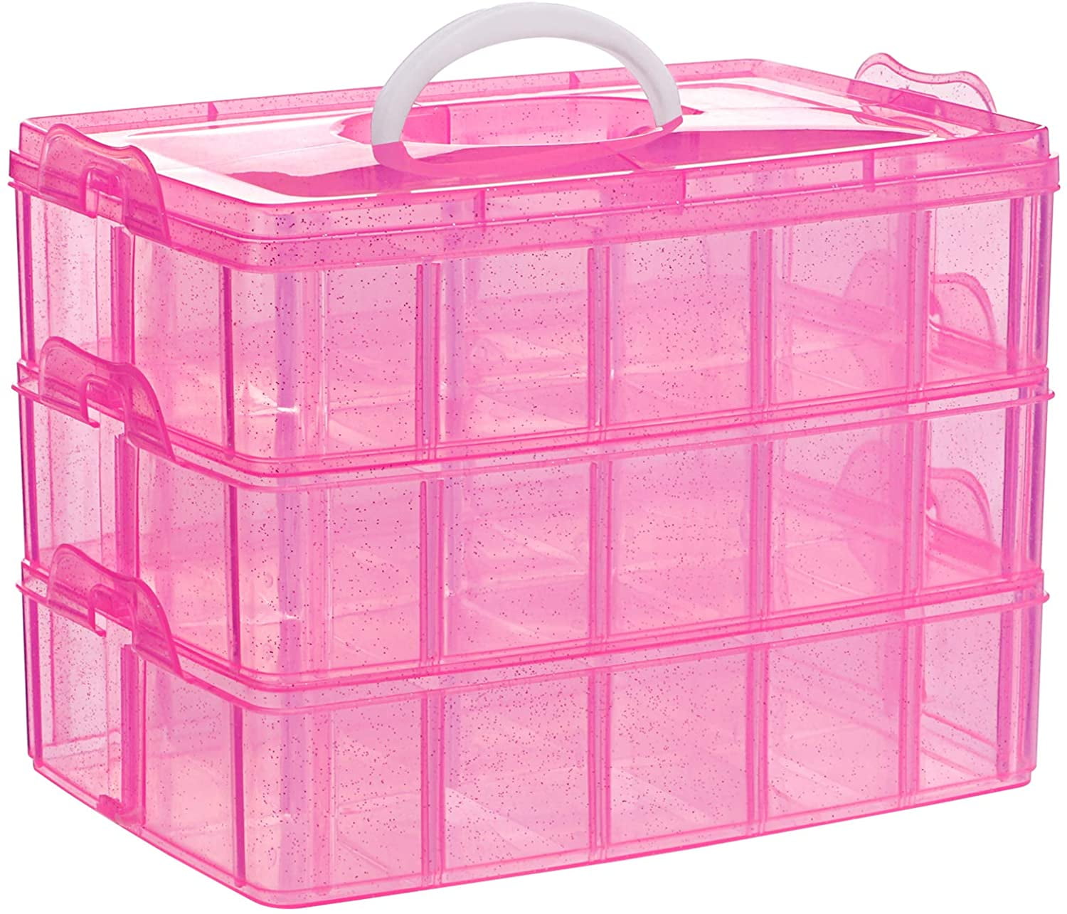 3-Tier Pink Craft Storage Container, Stackable Organizer Box with ...