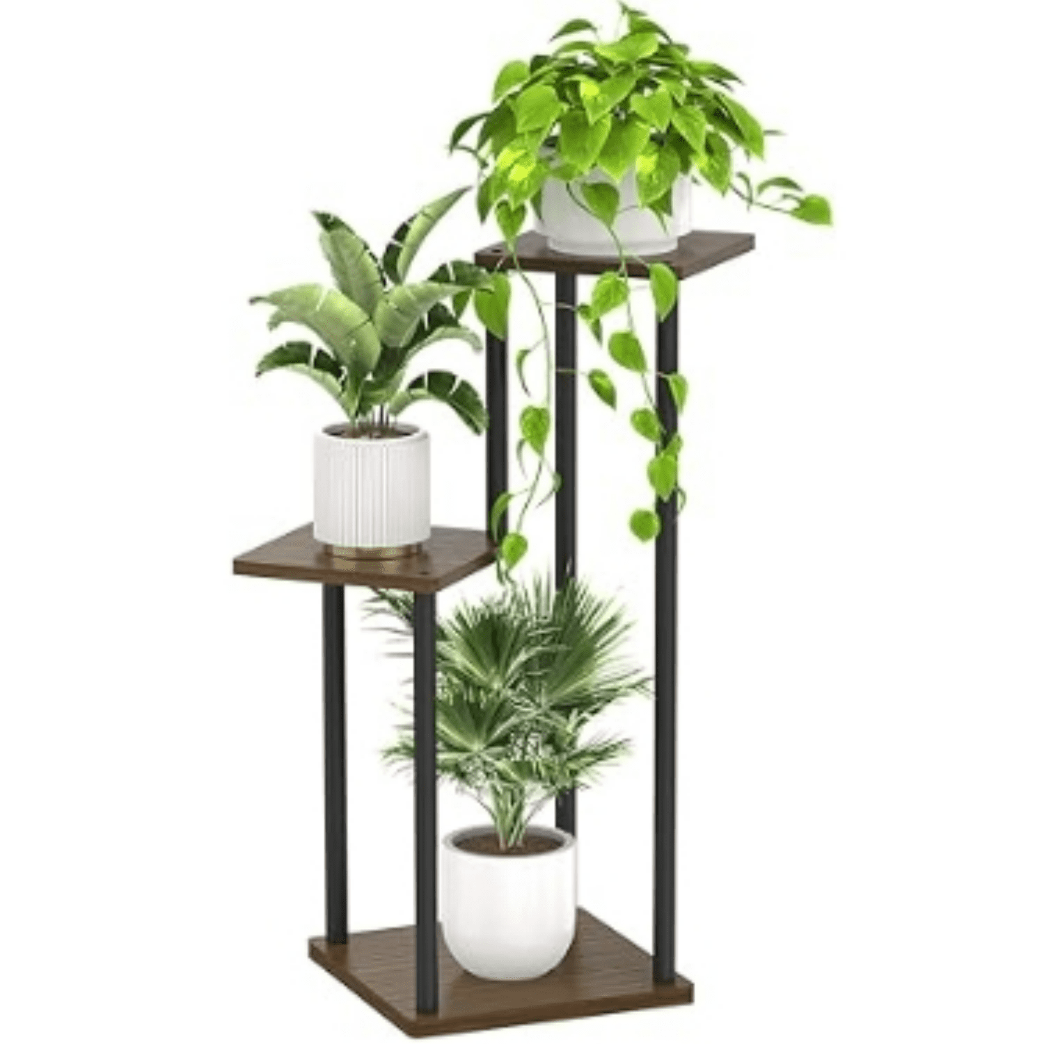 3 Tier Plant Stand Indoor Outdoor, Wood Metal Flower Shelf Pot Holder ...