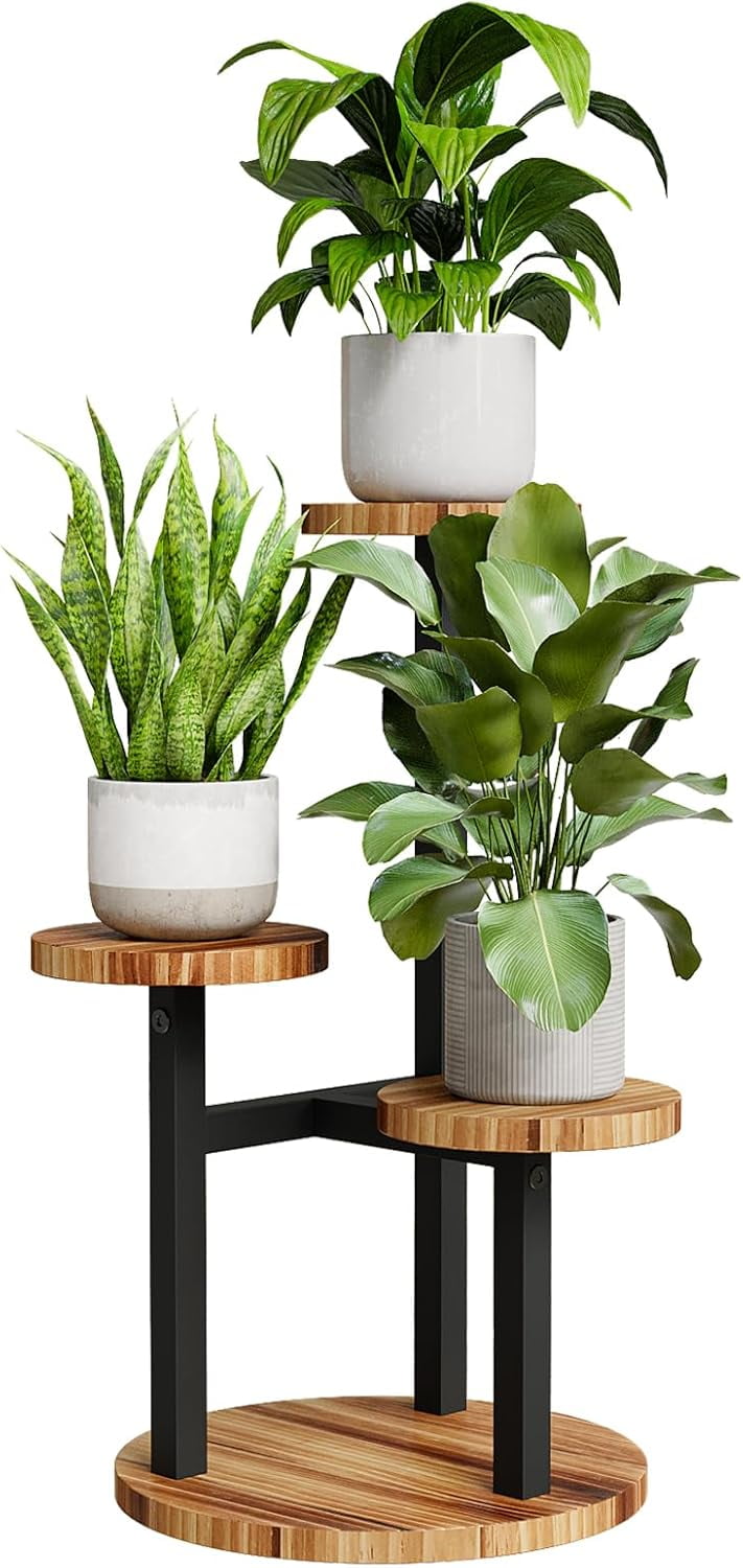 3 Tier Plant Stand Indoor, Tall Metal Wood Plant Shelf Outdoor,Small ...