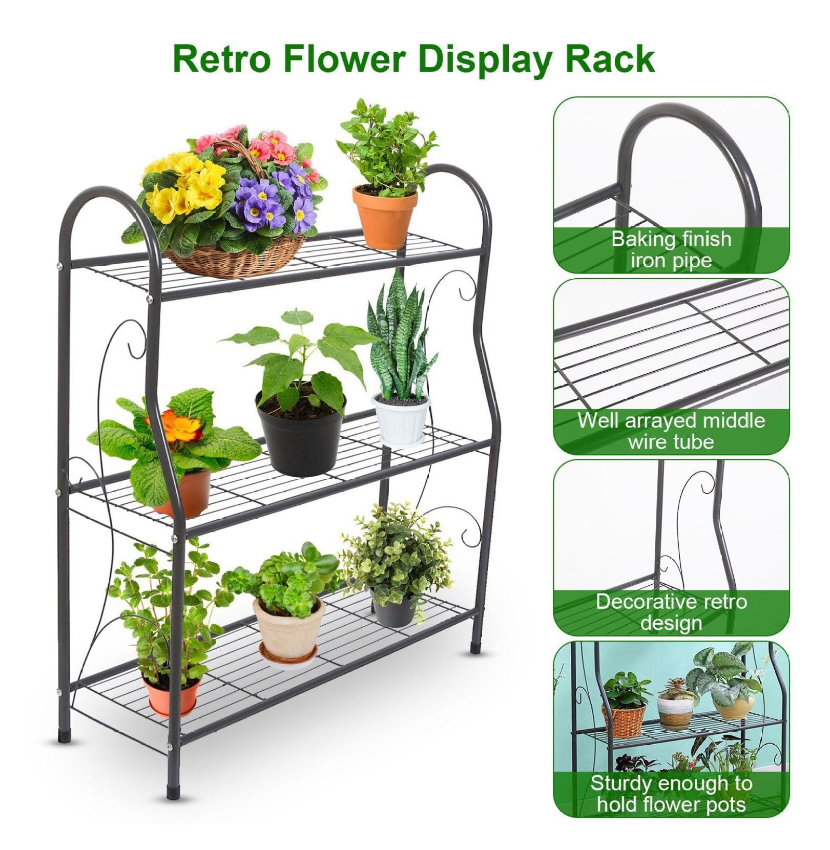 3 Tier Plant Stand Shelf Flower Pot Holder Display Rack 88LBS Utility ...