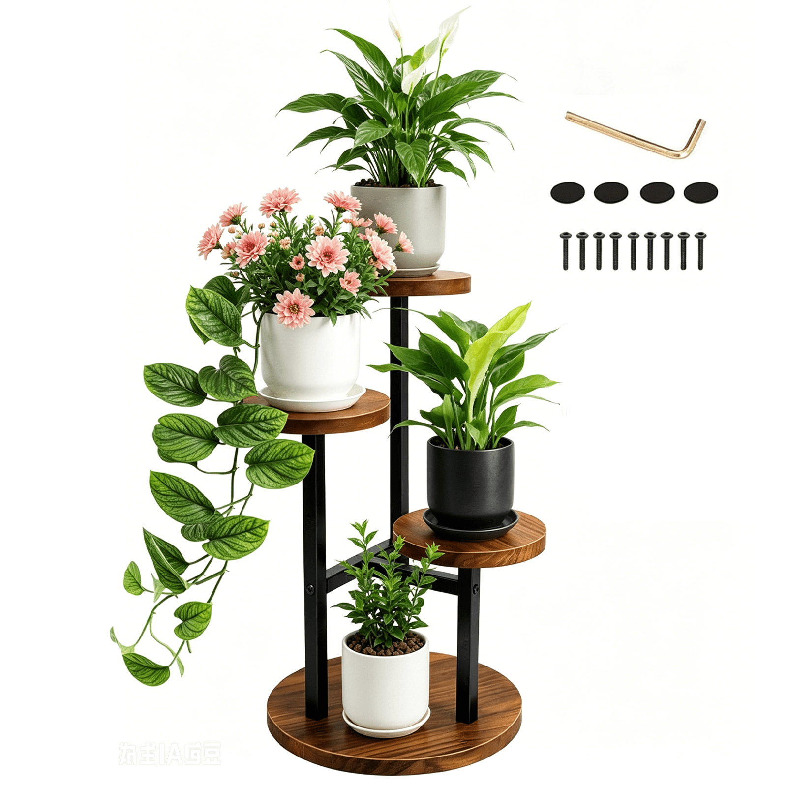 3 Tier Plant Stand, Tall Metal Wood Shelf Holder for Indoor Outdoor ...
