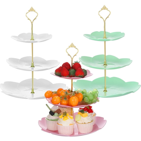 3 Tier Plastic Dessert Display Stand 3-Pack Pink Green White Sakura For ...
