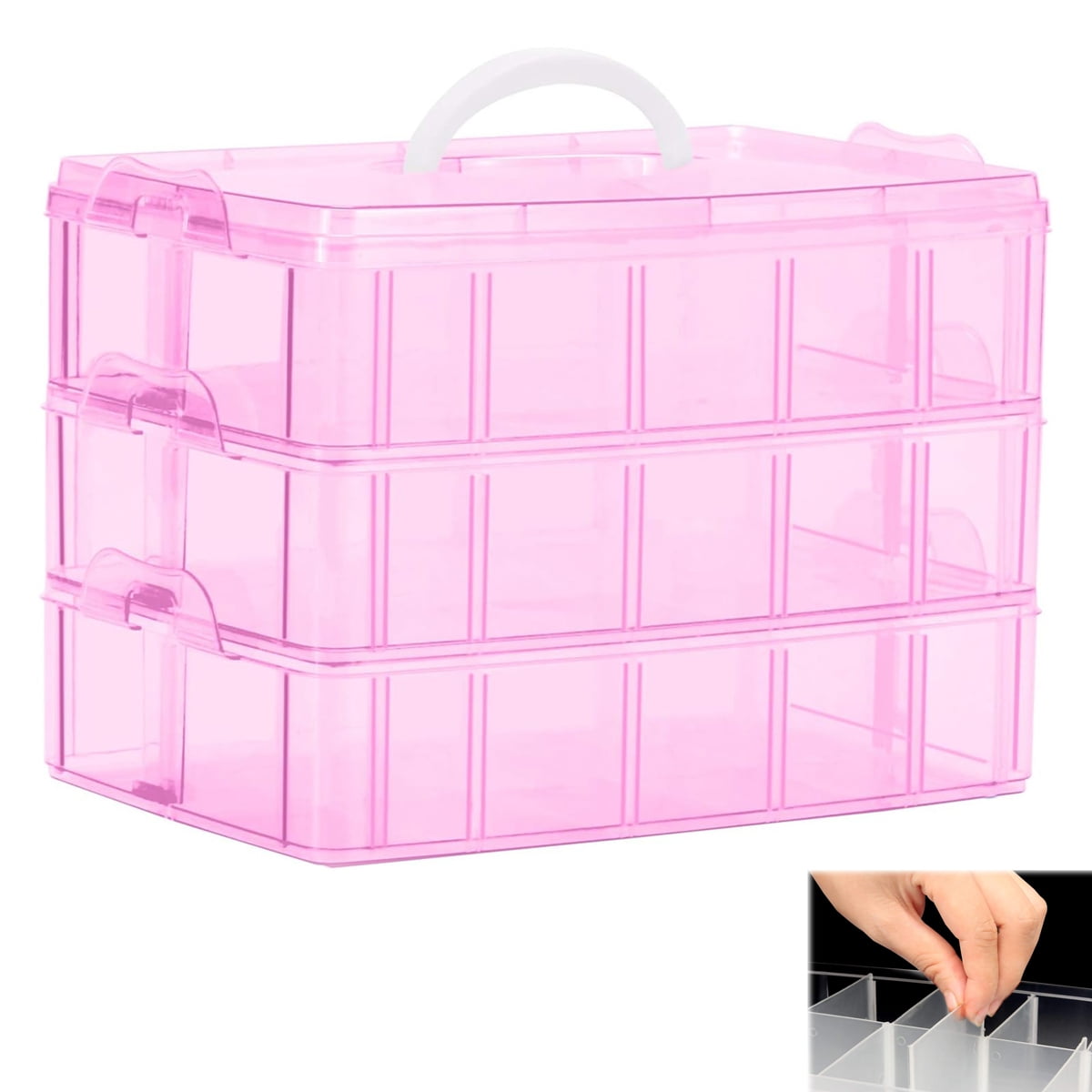 3-Tier Plastic Organizer Box with Dividers Tutuviw Stackable Adjustable ...