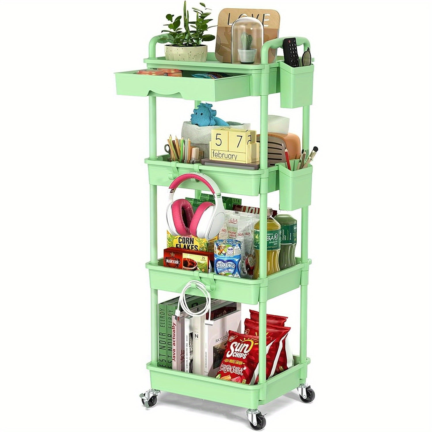 3-Tier Plastic Rolling Cart with Wheels, Multi-Functional Storage ...