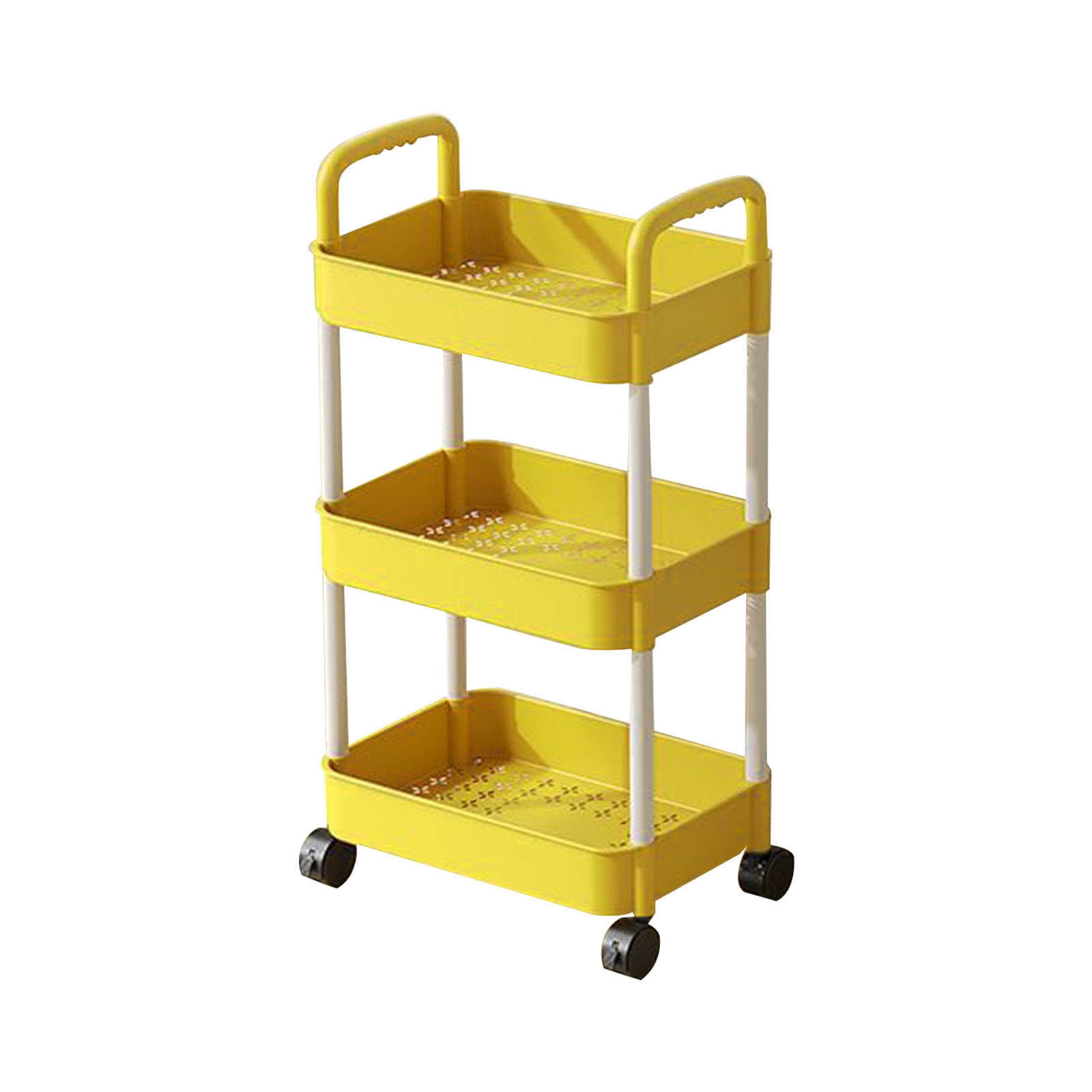 3-Tier Plastic Rolling Utility Cart with Handle, Mobile Shelving Unit ...