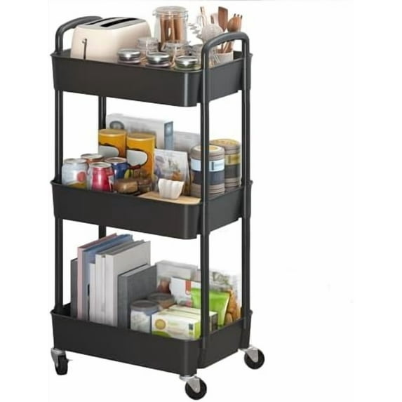 3-Tier Plastic Rolling Utility Cart with Handle, Multi-Functional ...