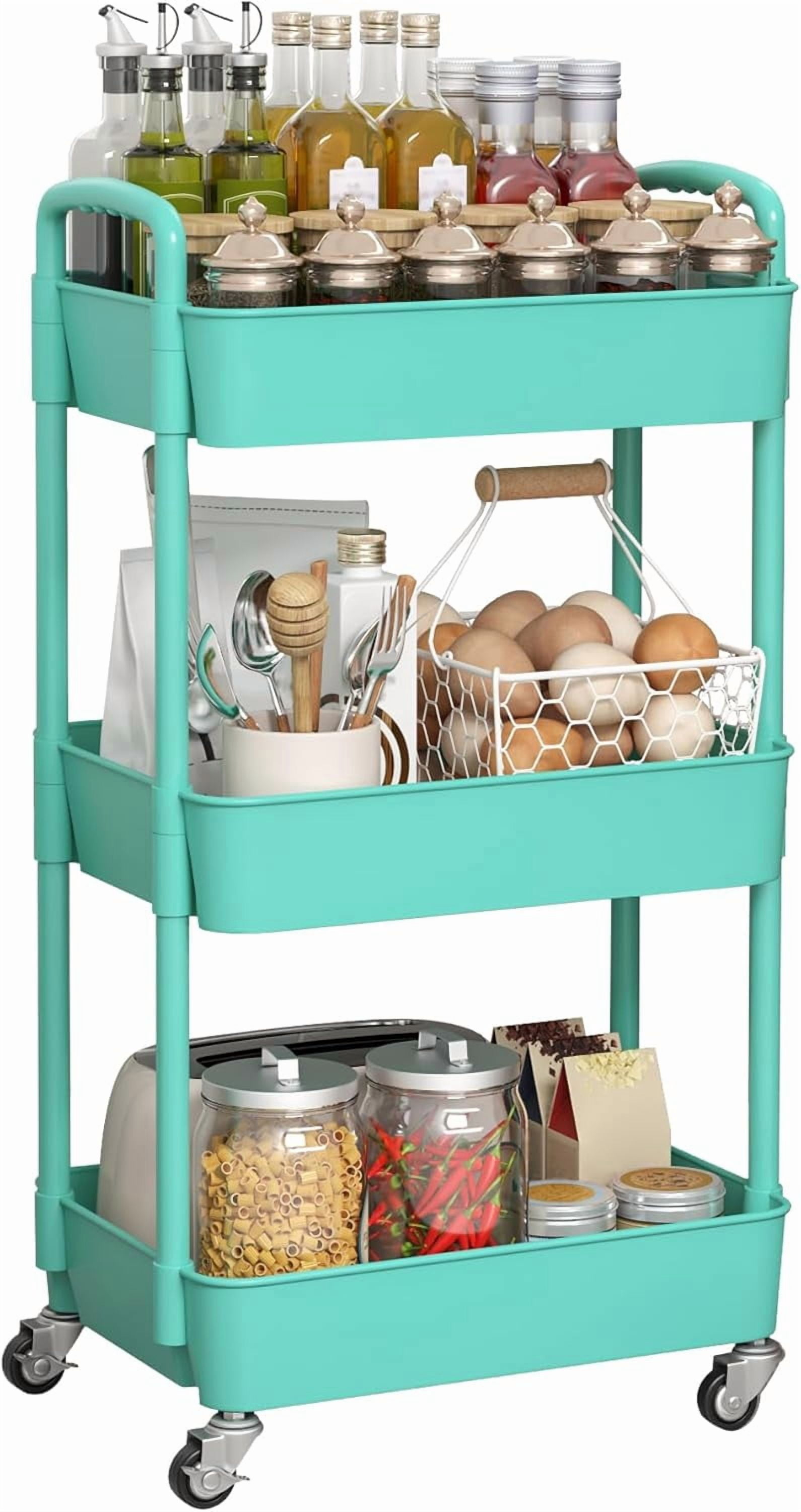 3-Tier Plastic Rolling Utility Cart with Handle, Multi-Functional ...