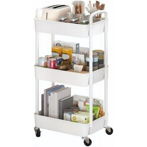 3-Tier Plastic Rolling Utility Cart with Handle, Multi-Functional ...