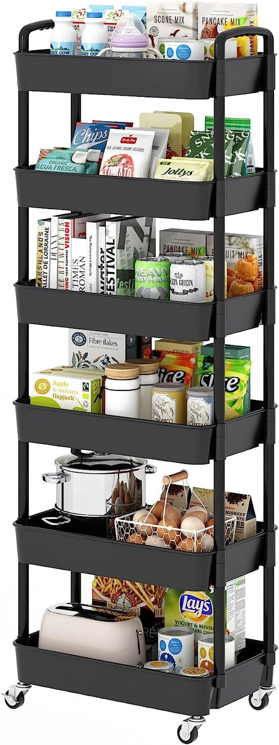 3-Tier Plastic Rolling Utility Cart with Handle, Multi-Functional ...
