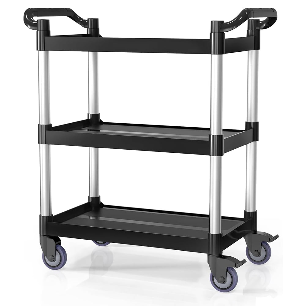3-Tier Plastic Service Cart, Heavy Duty Commercial Rolling Cart with ...