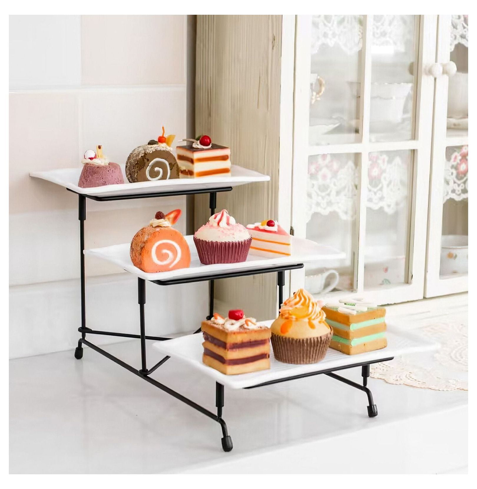3-Tier Plastic Serving Tray Dessert Server Display Serving Stand ...