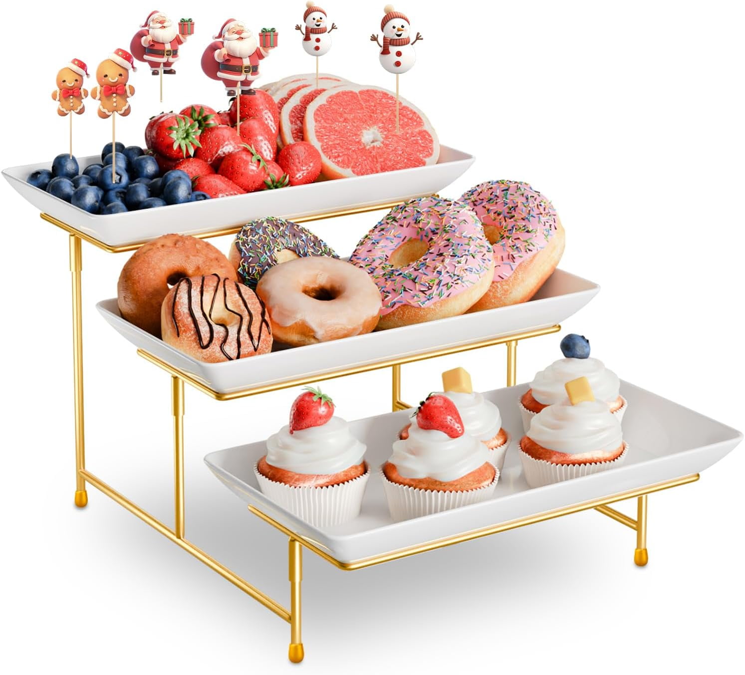 3 Tier Plastic Serving Tray for Party, 11.5" x 5.6" Platters for ...