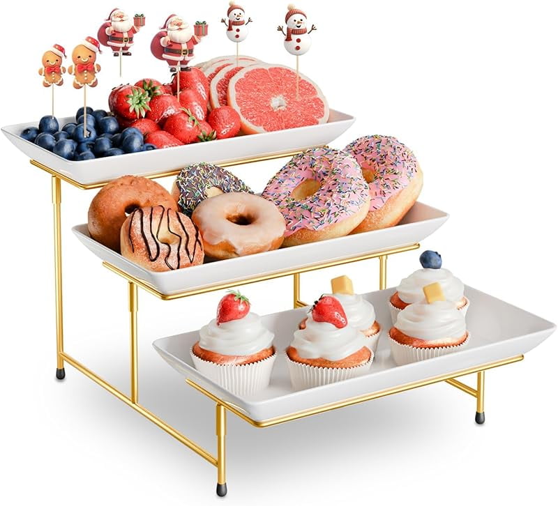 3 Tier Plastic Serving Tray for Party, 11.5" x 5.6" Platters for ...