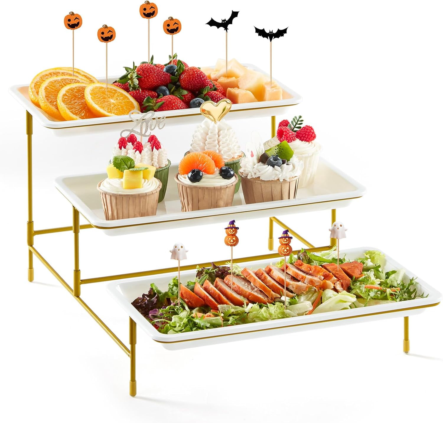 3 Tier Plastic Serving Tray for Party Supplies, 12" x 6.5" Platters for ...