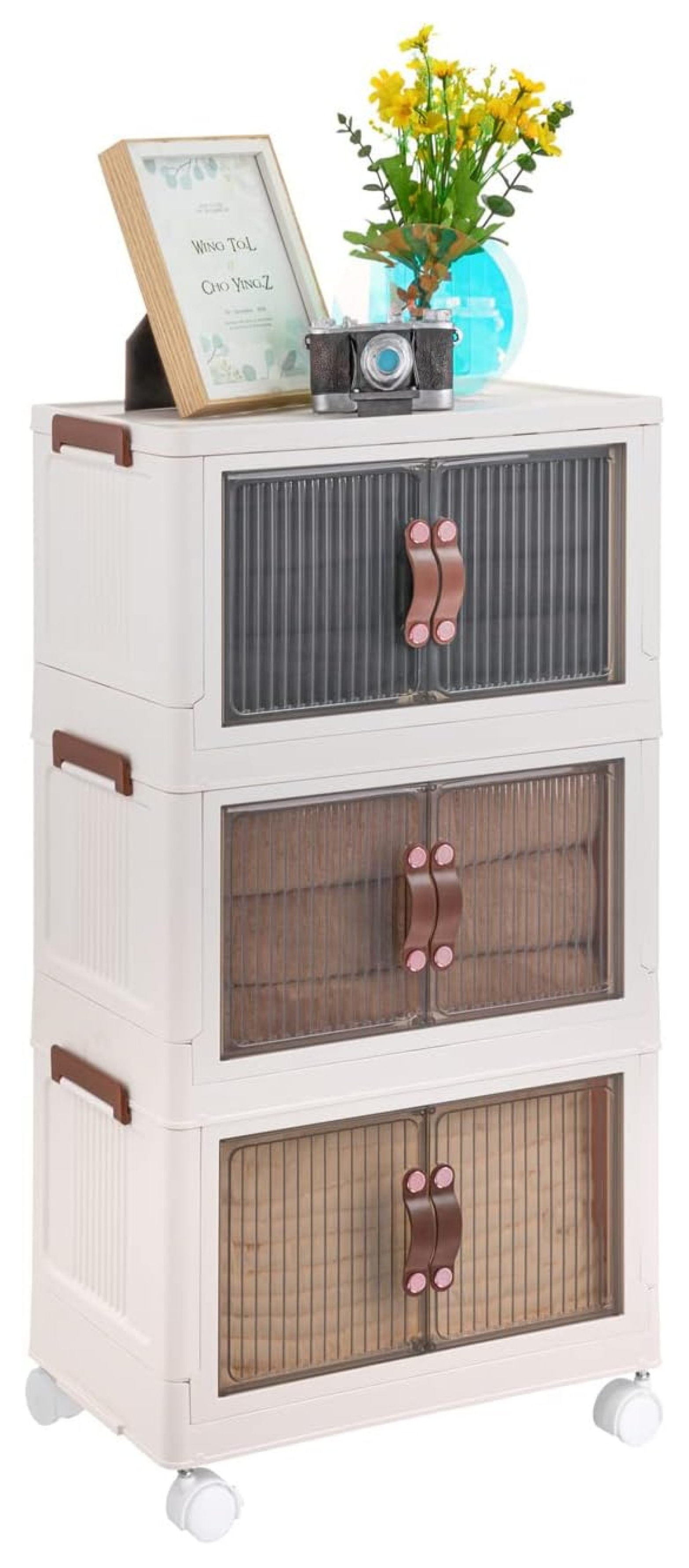 3 Tier Plastic Storage Bins with Wheels 17Gal,Stackable storage ...