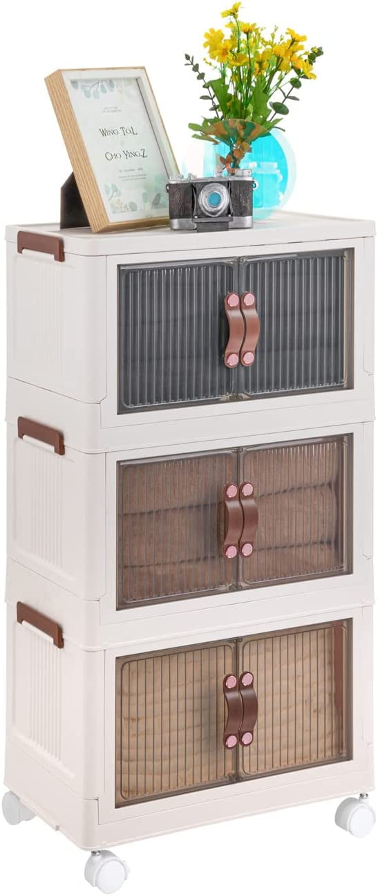 3 Tier Plastic Storage Bins with Wheels 17Gal,Stackable storage ...