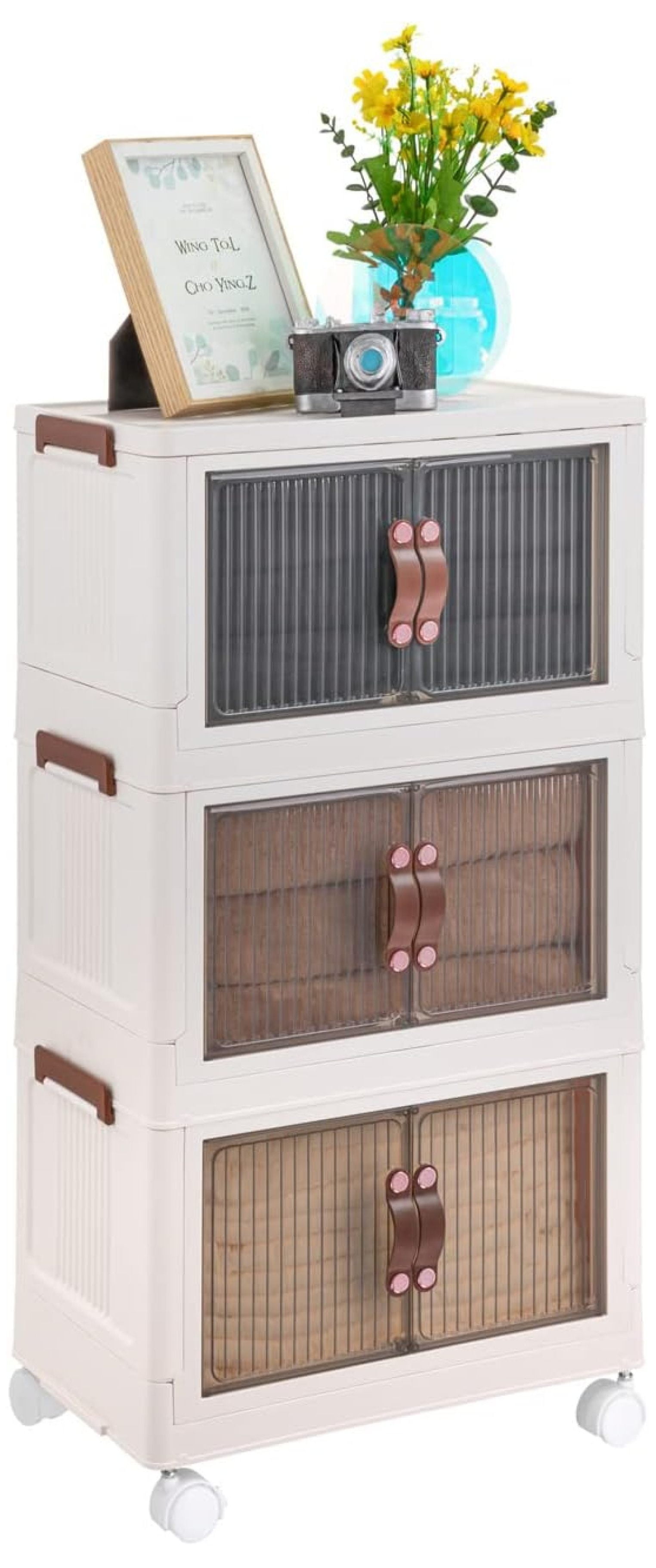 3 Tier Plastic Storage Bins with Wheels 20Gal,Stackable storage ...