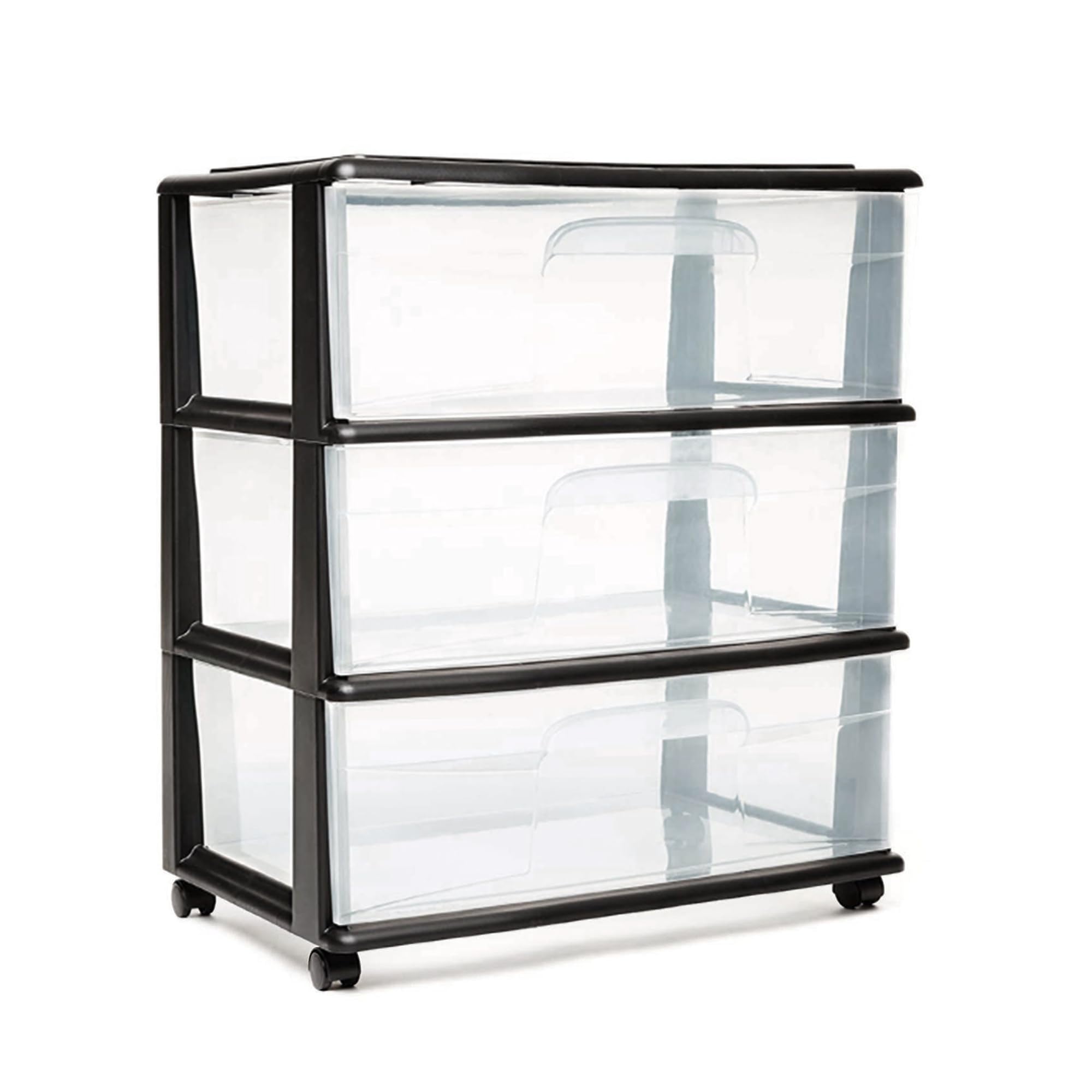 3 Tier Plastic Storage Drawer Tower, Wide Clear Organizer Cart with ...